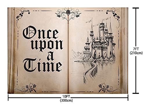 ABLIN 10x7ft Fairy Tale Books Backdrop Old Opening Book Once Upon a Time Ancient Castle Princess Romantic Story Photo Background Wedding Birthday Party Decorations Banner Props CQ100-10x7ft