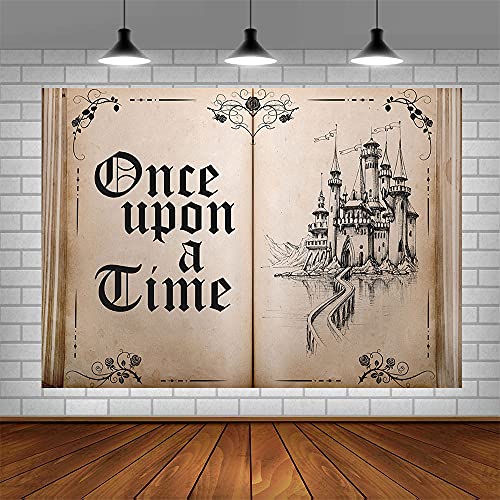 ABLIN 10x7ft Fairy Tale Books Backdrop Old Opening Book Once Upon a Time Ancient Castle Princess Romantic Story Photo Background Wedding Birthday Party Decorations Banner Props CQ100-10x7ft