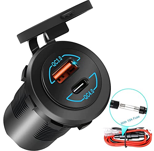 【2022 New】12V USB Outlet/12V USB C/Quick Charge 4.0 PD Type C & Quick Charge 3.0 USB Charger Socket/ADSDIA 12V/24V Car USB C Power Outlet/ Waterproof Charge Socket for Car, Boat, Motorcycle, Golf Cart