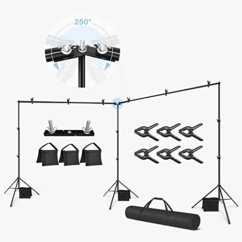 Julius Studio 20 feet Max Crossbar, 250° Rotatable Angle, Double Wide Telescopic Backdrop Stands, Background Support System with 6 Spring Clamps and 3 Counter Weight Sand Bags, JSAG794