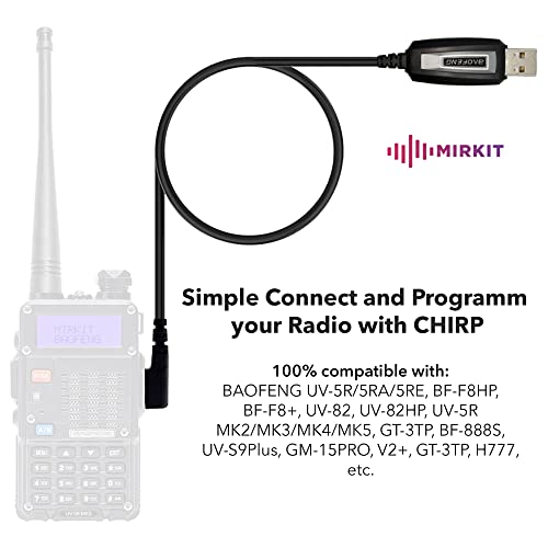 MIRKIT Baofeng Programming Cable for UV-5R and UV-82 for Two Way Ham Portable Radios: UV-5R,5RA,5R Plus,5Re,BF F8HP, BF-888S, UV82HP, 5RX3 and Lanyard