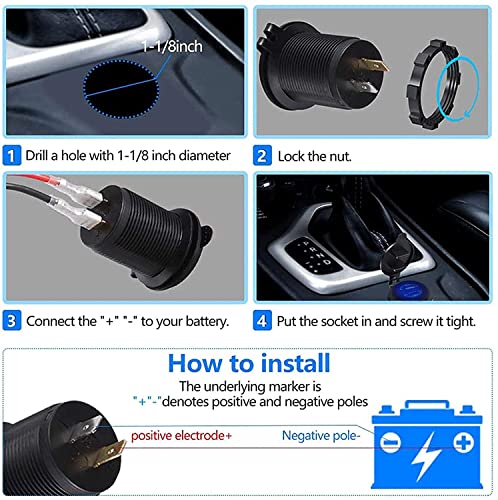 【2022 New】12V USB Outlet/12V USB C/Quick Charge 4.0 PD Type C & Quick Charge 3.0 USB Charger Socket/ADSDIA 12V/24V Car USB C Power Outlet/ Waterproof Charge Socket for Car, Boat, Motorcycle, Golf Cart