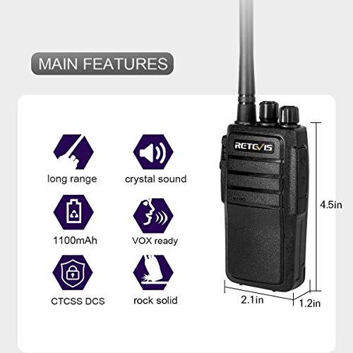 Case of 5,Retevis RT21 Walkie Talkies for Adults Long Range, Handfree Rugged Two Way Radio with Earpiece for Commercial Construction Warehouse Security 2 Way Radios