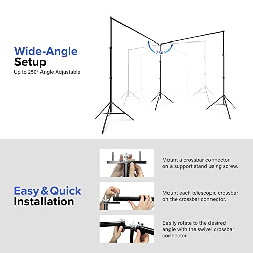 Julius Studio 20 feet Max Crossbar, 250° Rotatable Angle, Double Wide Telescopic Backdrop Stands, Background Support System with 6 Spring Clamps and 3 Counter Weight Sand Bags, JSAG794