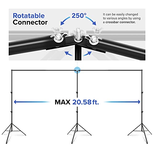 Julius Studio 20 feet Max Crossbar, 250° Rotatable Angle, Double Wide Telescopic Backdrop Stands, Background Support System with 6 Spring Clamps and 3 Counter Weight Sand Bags, JSAG794
