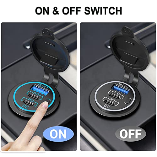 12V USB Outlet USB C Car Charger Socket – Newest 58W Lengthened RV USB Outlet 12V Socket Dual 20W PD3.0 USB-C and 18W QC3.0 Car USB Port with Button Power Switch for Car Boat Marine RV Motorcycle