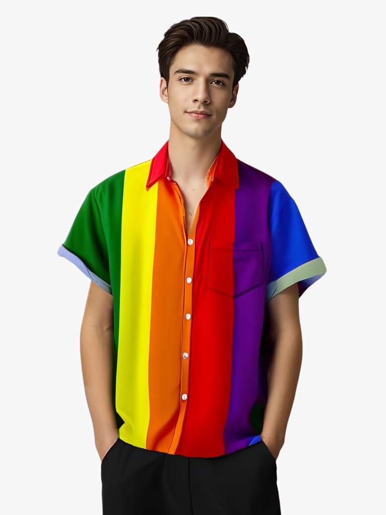 Gwnnb Gay Shirts for Men Bowling Print Short Sleeve Regular Fit Hawaiian Casual Button Down Beach Shirts