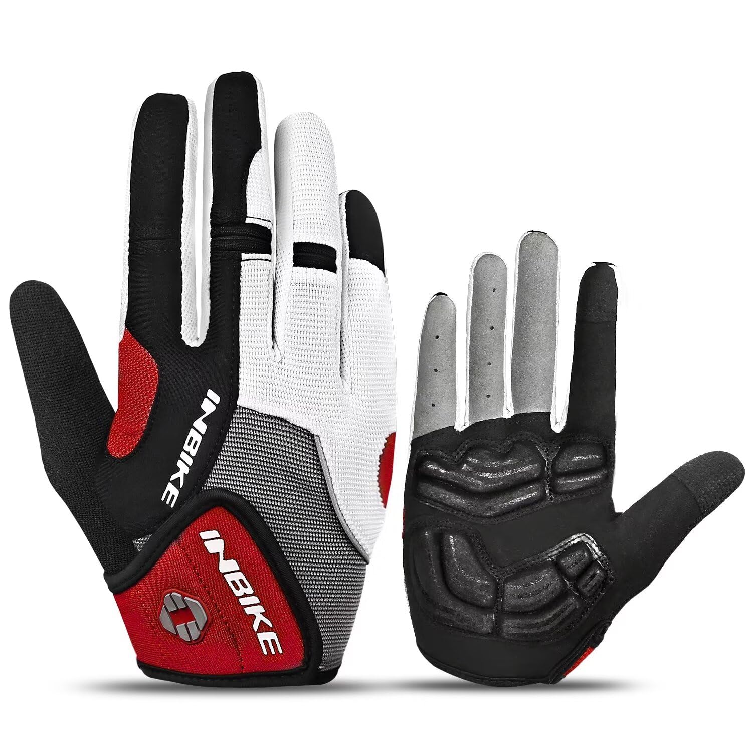 INBIKE 5mm Gel Pad Full Finger Gloves Men for Workout Gym Fitness Outdoor Red Large
