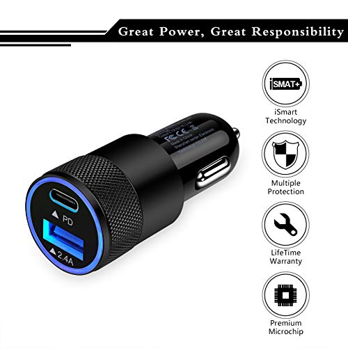USB C Fast Car Charger,30W 3.0 PD Type C Car Adapter 2 Port USB C Car Plug Compatible for iPhone 14/13/12 Pro Max/11 Pro Max/SE/X/XR/8/7/6 Plus,Samsung Galaxy S23 S22 S21 S20 S10 Plus,Google Pixel 7 6