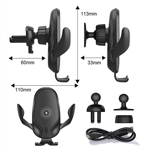 Wireless Car Charger, 15W/10W Fast Charging Car Mount, Air Vent Cell Phone Holder for Car, Universal Car Phone Holder Cradle Compatible with iPhone 13/12/11, Samsung S21/S20/S10, and More, Black