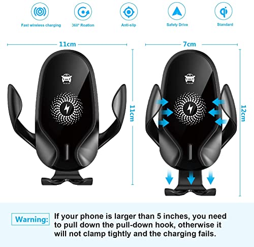 Wireless Car Charger, 15W/10W Fast Charging Car Mount, Air Vent Cell Phone Holder for Car, Universal Car Phone Holder Cradle Compatible with iPhone 13/12/11, Samsung S21/S20/S10, and More, Black