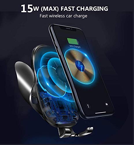 Wireless Car Charger, 15W/10W Fast Charging Car Mount, Air Vent Cell Phone Holder for Car, Universal Car Phone Holder Cradle Compatible with iPhone 13/12/11, Samsung S21/S20/S10, and More, Black