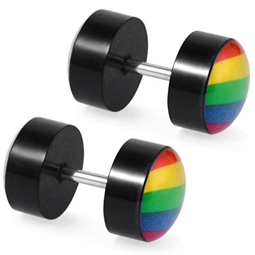 Thinp LGBTQ Accessories, 2 Pieces Rainbow Earrings Pride Earrings Stainless Steel Fashion Rainbow Ear Stud Earring Pride Stuff Lesbian Gifts for Women Men Gay & Lesbian Pride (Black)