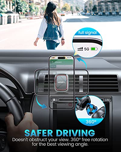 APPS2Car 2 Pack Magnetic Phone Car Mount, Car Phone Holder Mount Magnetic, Built in 6 Strong Magnets, Air Vent Cell Phone Holder for Car with Adjustable Secure Tightening System