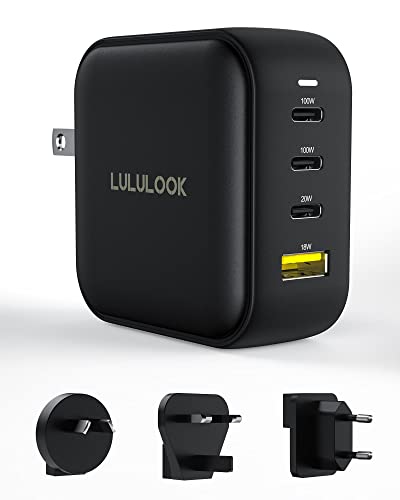 LULULOOK 100W USB C Charger, USB-C Power Adapter GaN Type C Charger Multiport Charger Compatible with MacBook Pro/Air, Galaxy S22/S21, Dell XPS, iPad Mini/Pro, iPhone 13/13 Pro Max/iPhone 12, Pixel