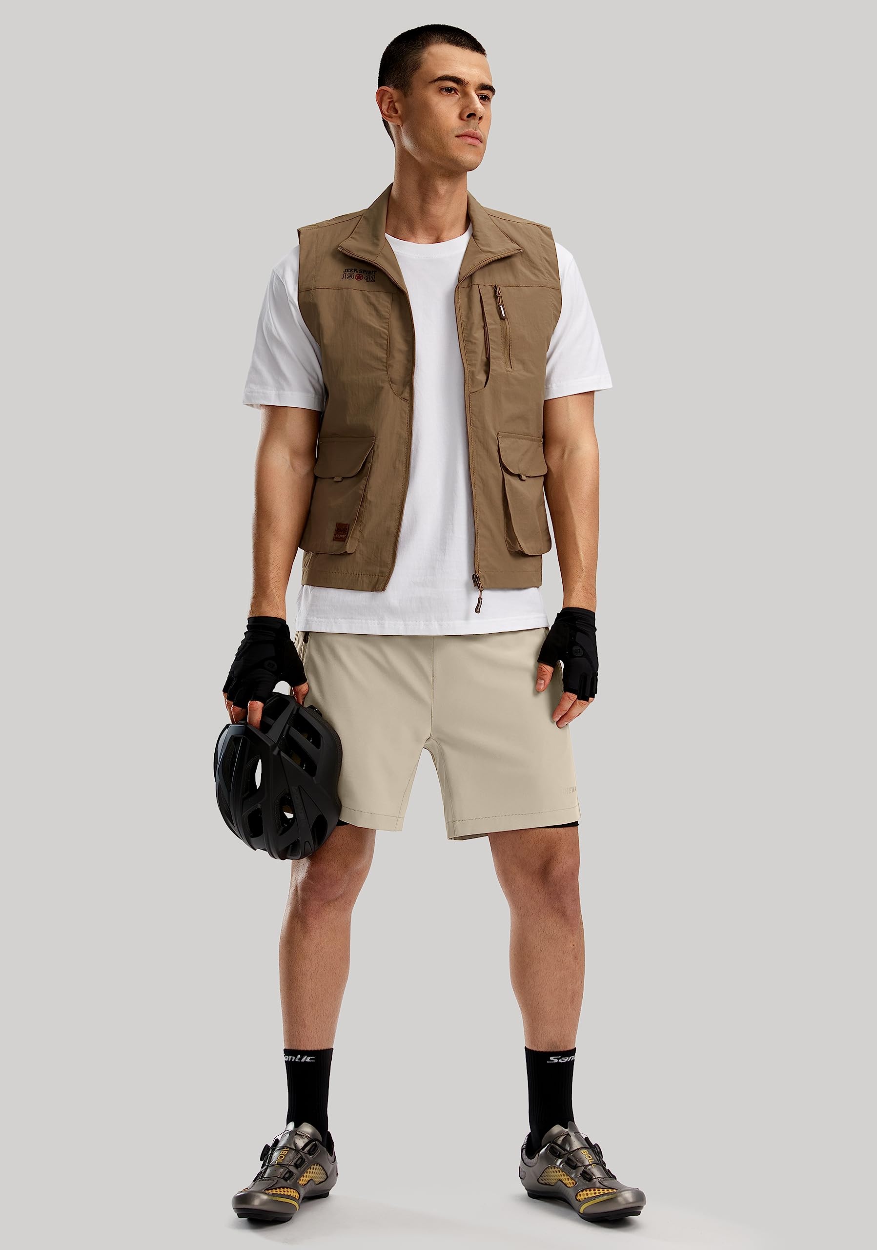 Men's Mountain Bike Shorts 3D Padded Loose-fit Biking Riding Cycling Bicycle Biker Cycle Padding Shorts for Men Zipper Pockets(Light Khaki,XXXL)