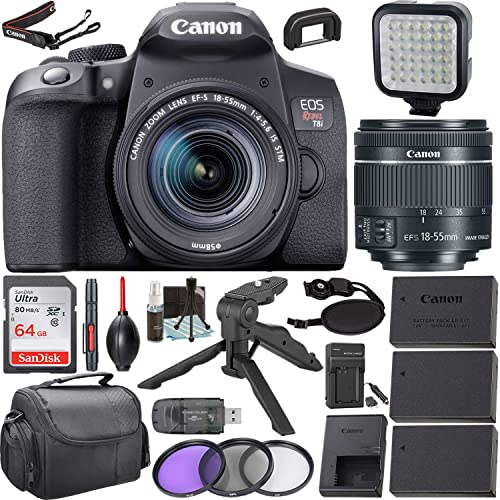 Camera Bundle for Canon EOS Rebel T8i DSLR Camera with EF-S 18-55mm f/4-5.6 is STM Lens and Accessories Pack (64GB, Handheld Tripod, Extra Batteries, and More)