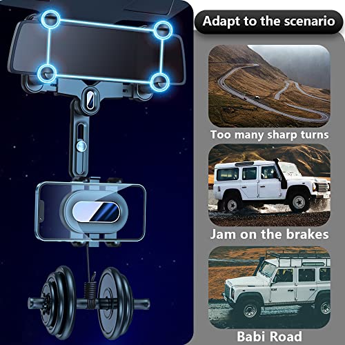 softcute Rearview Mirror Phone Holder for Car,360°Rotatable and Retractable Car Phone Holder, Four Corners Fixed Anti-Shake Design for All Phones and All Car Rearview Mirror with Button