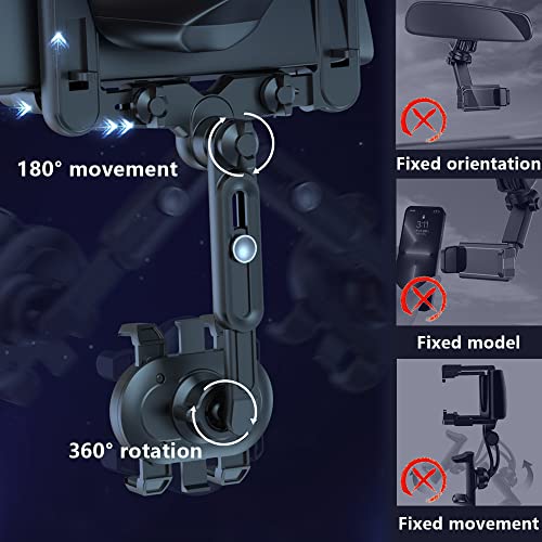 softcute Rearview Mirror Phone Holder for Car,360°Rotatable and Retractable Car Phone Holder, Four Corners Fixed Anti-Shake Design for All Phones and All Car Rearview Mirror with Button