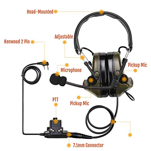Retevis EHK007 Noise Reduction Walkie Talkie Headset, Sound Pickup, Compatible RT22 RT21 RT68 RB85 Baofeng UV-5R Walkie Talkie, 2 Way Radio Headset, Airsoft Shooting Hunting Gift(1 Pack)