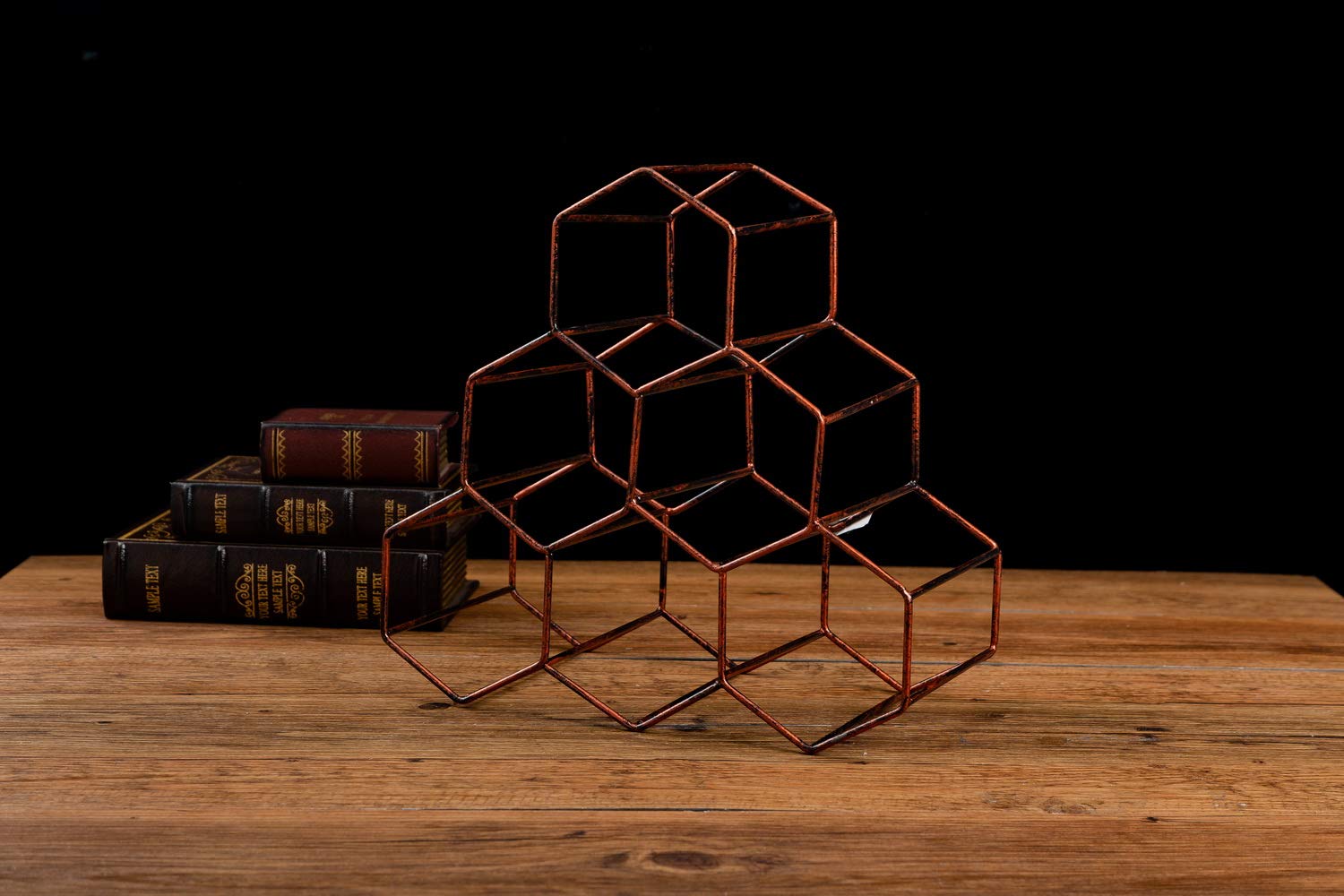 Asian Home Geometric Hexagon 6 Bottle Desktop Wine Rack Freestanding Countertop Bottle Holder for Wine Storage, Metal, Copper