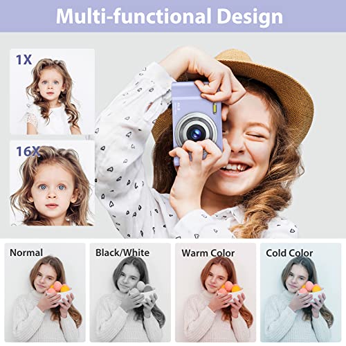 Digital Camera, FHD 2.7K Digital Camera for Kids with 16X Digital Zoom Compact Point and Shoot Camera 3.0Inch IPS Screen Portable Small Camera for Kids Teens Students Boys Girls