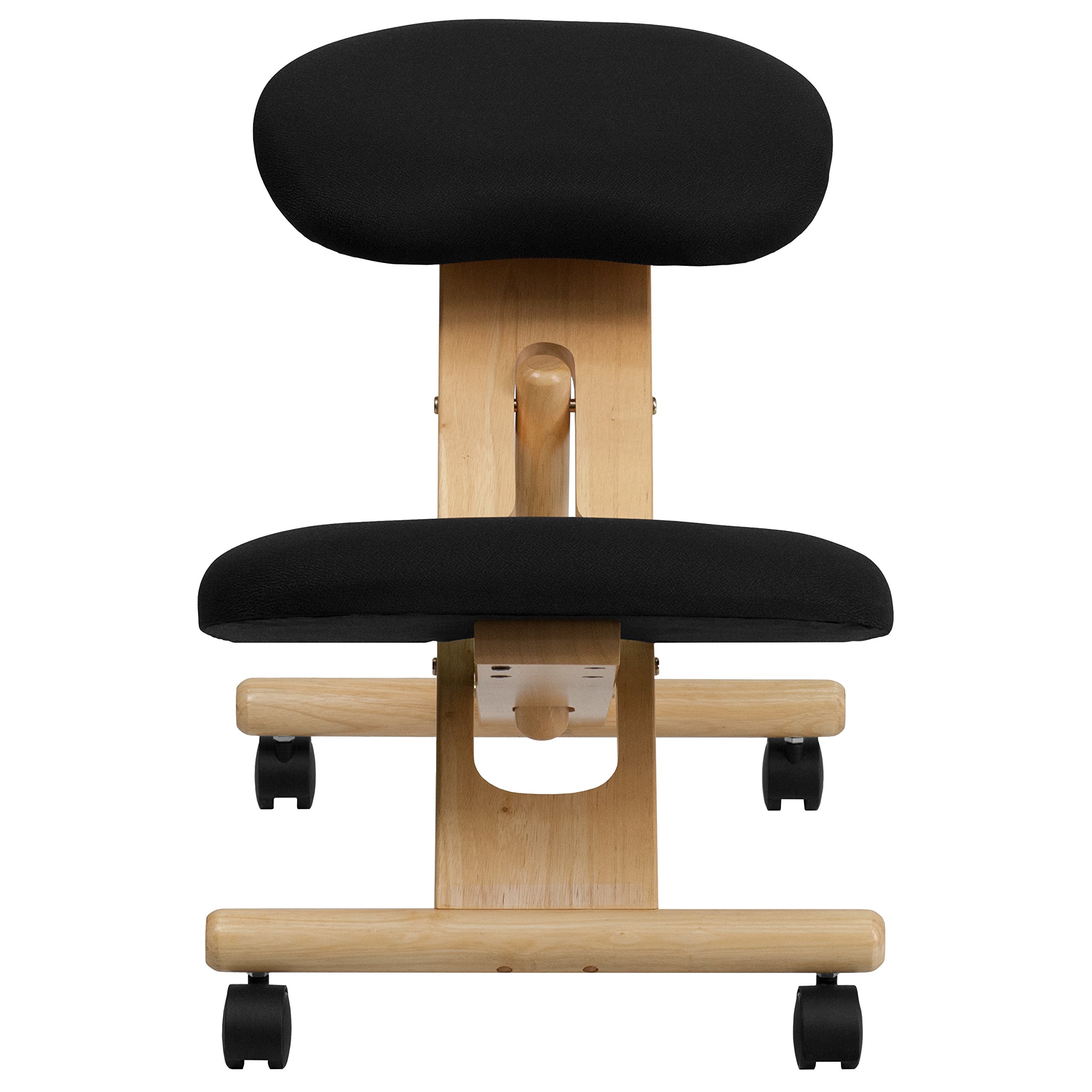 EMMA + OLIVER Mobile Wooden Ergonomic Kneeling Office Chair in Black Fabric