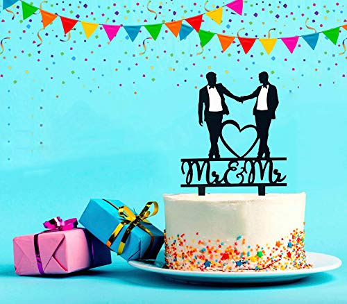 Mr & Mr Wedding Cake Topper, Black Acrylic Gay Wedding Cake Topper, Wedding Gift for Gay Couple, Men Anniversary Decoration