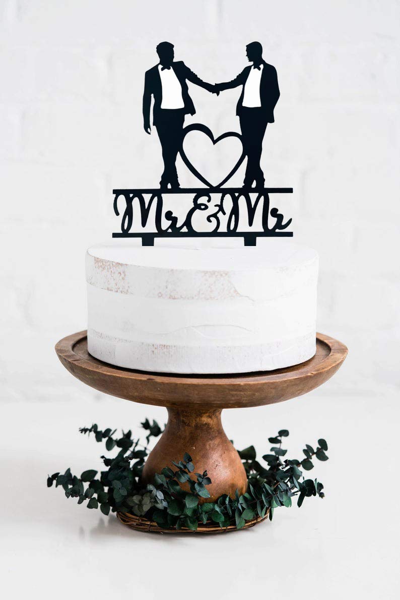 Mr & Mr Wedding Cake Topper, Black Acrylic Gay Wedding Cake Topper, Wedding Gift for Gay Couple, Men Anniversary Decoration