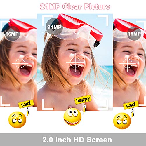 Kids Camera,21MP HD 3M Waterproof Digital Camera Kids,Kids Waterproof Camera 2.0 Inch LCD Display,8X Digital Zoom,Flash and Mic for Kids Boys Girls Gift(Pink)