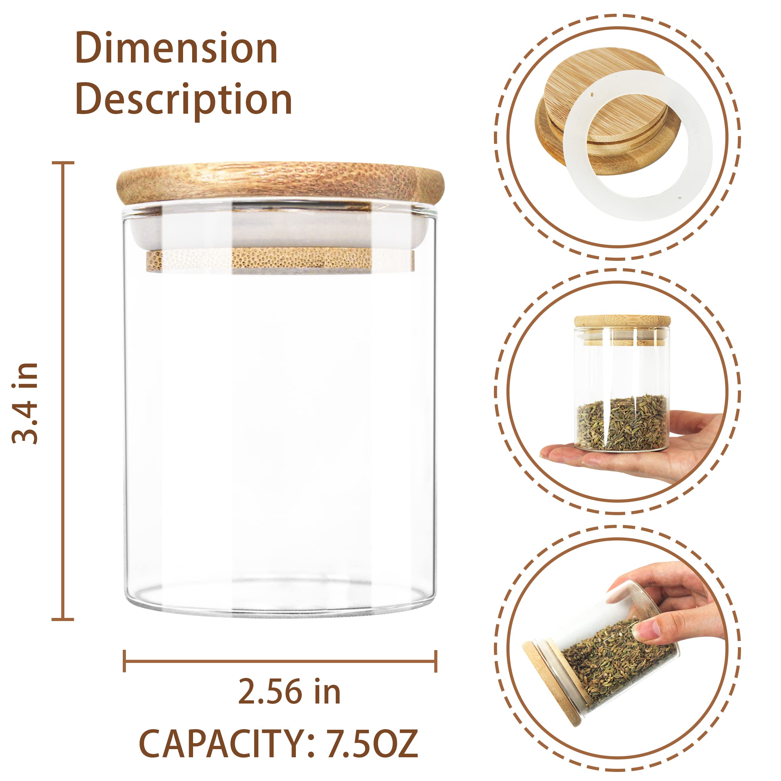 ZRRHOO 20 Pack Glass Jars with Bamboo Lids, 7.5oz Airtight Spice Jars Set with Extra Labels and Pen, for Dry Food Canisters, Spice, Coffee, Beans, Candy, Nuts, Herbs