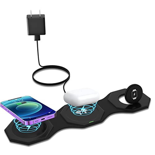 Wireless Charger 3 in 1,Magnetic Foldable 3 in 1 Charging Station for Multiple Apple Devices,Wireless Charging Pad Dock for iPhone14 13 12 11 Pro Max Plus,AirPods 3 2 Pro,Apple Watch