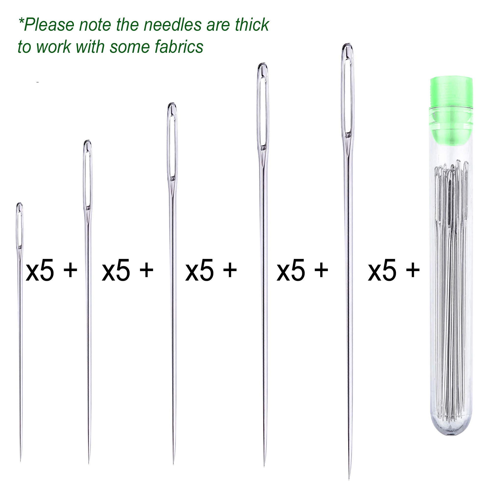 25 Large Eye Stitching Needles - 5 Sizes Big Eye Hand Sewing Needles in Clear Storage Tube