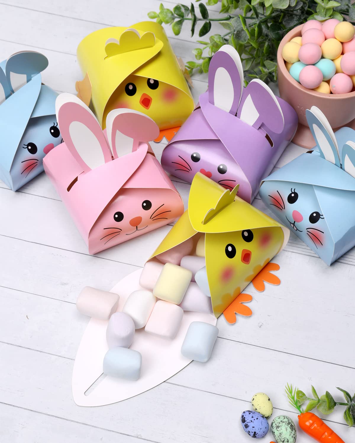 Easter Party Favor Boxes Easter Treat Boxes Bunny Party Decorations Easter Basket Bunny and Chicks Goodies Candy Gift Boxes for Easter Party Decorations Table Centerpieces Decor Supplies Set of 12