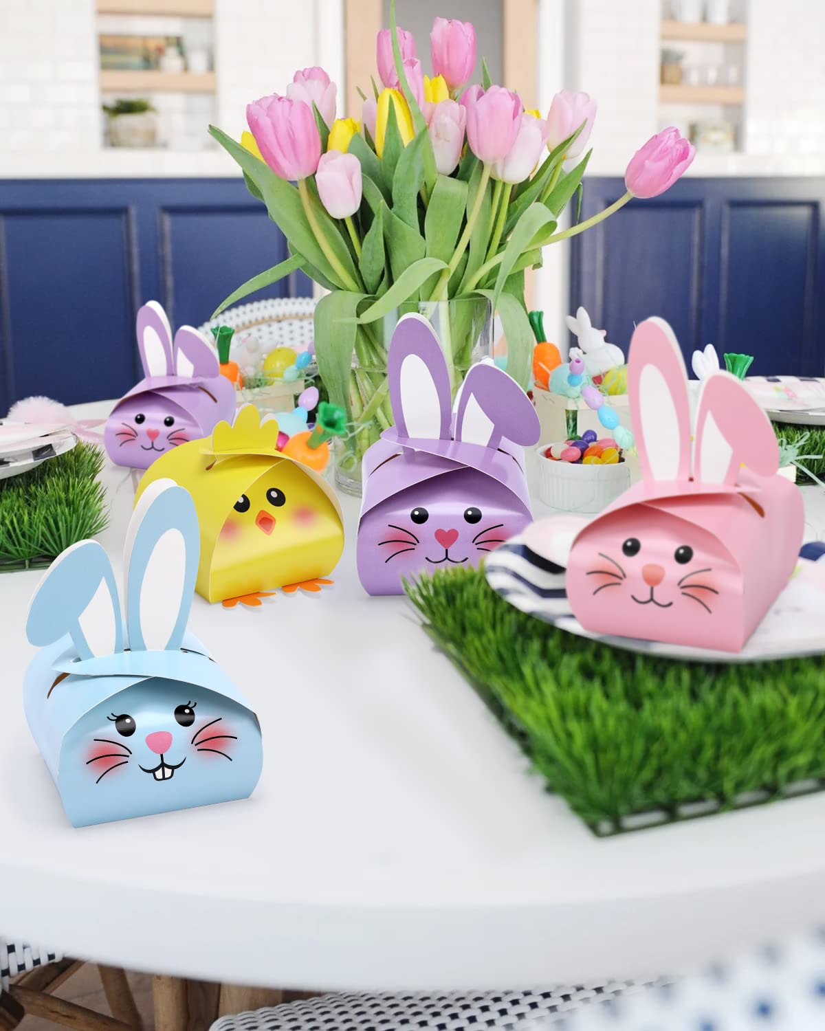 Easter Party Favor Boxes Easter Treat Boxes Bunny Party Decorations Easter Basket Bunny and Chicks Goodies Candy Gift Boxes for Easter Party Decorations Table Centerpieces Decor Supplies Set of 12