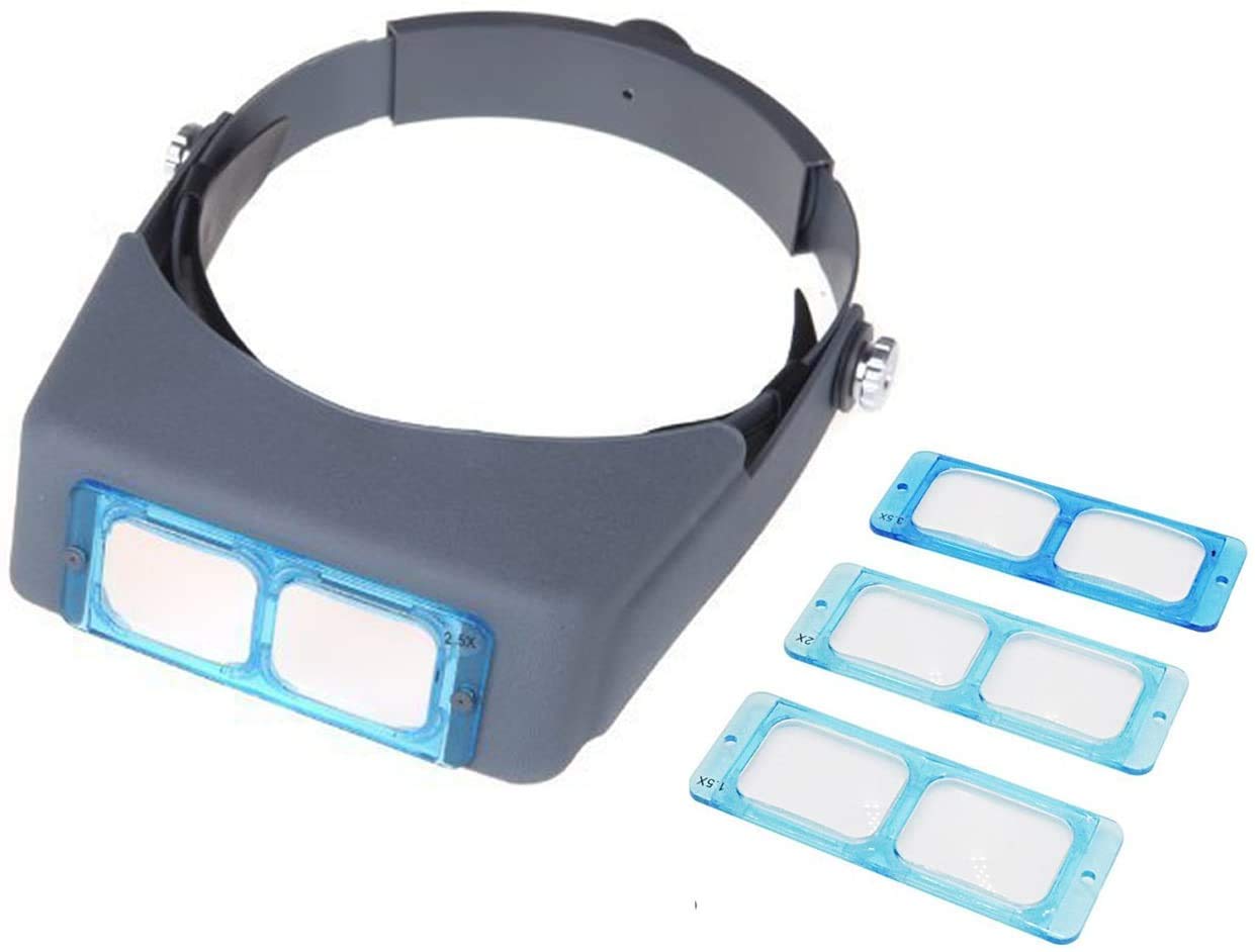 Headband Magnifier Binocular Magnifying Glass Jewelry Magnifiers Double Lens with Lens -1.5X 2X 2.5X 3.5X Magnification, Reading Magnifier Glasses Watchmaking Binocular Magnifier Watch Repair Tool
