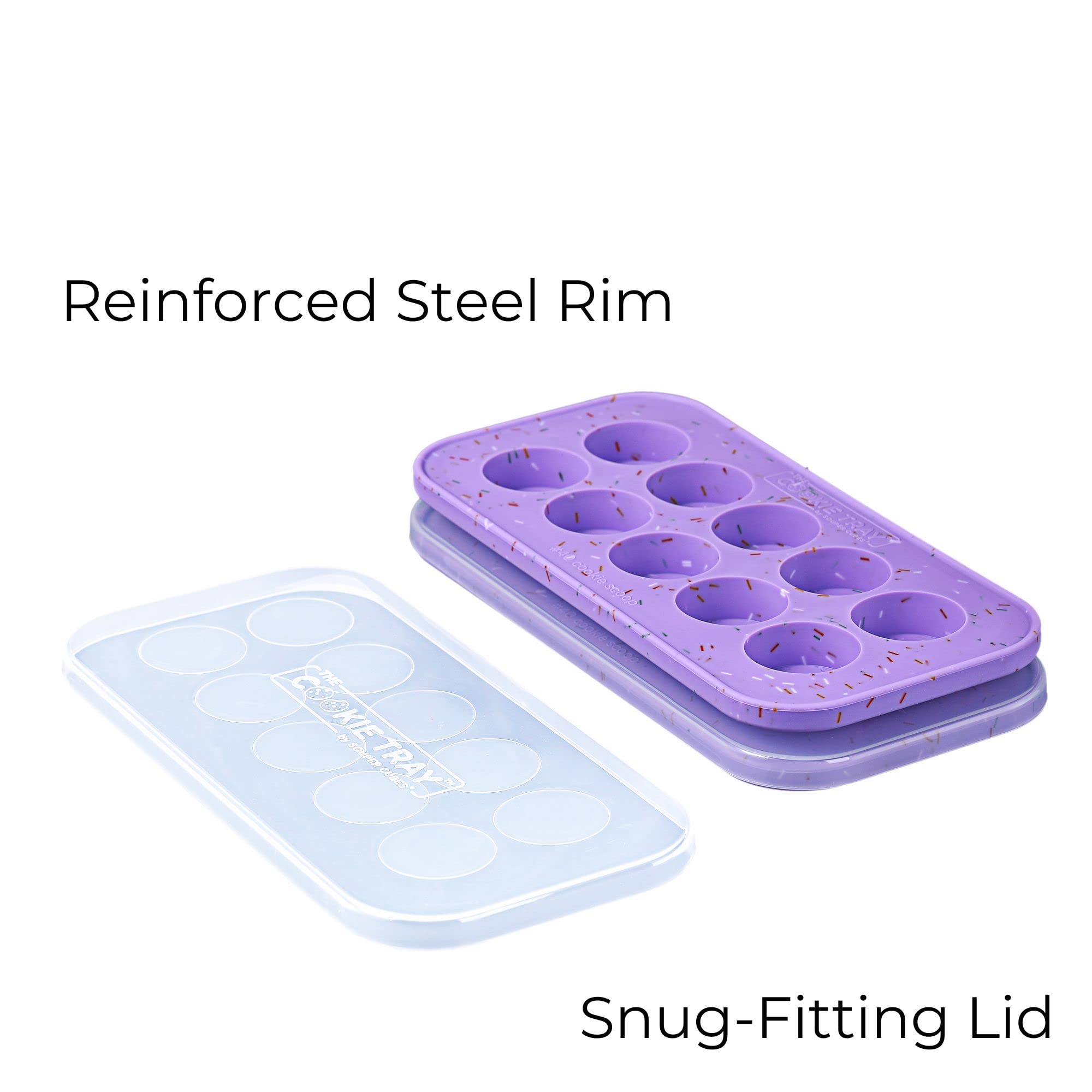 The Cookie Tray by Souper Cubes - Pack of two -Freeze and Store Perfect Cookie Dough rounds - Lavender with sprinkles color (Purple with sprinkles, pack of 2)