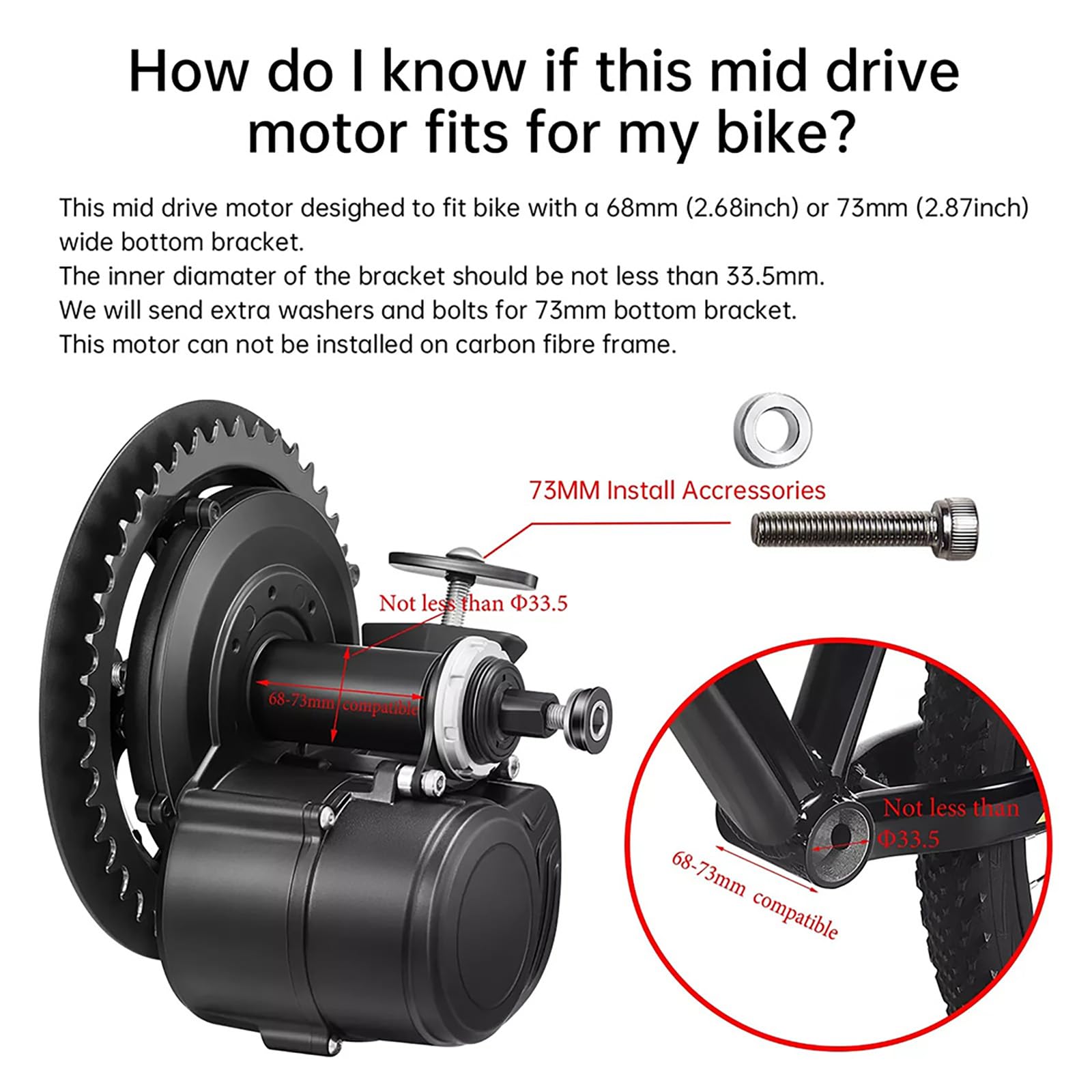 TSDZ2B 48V 500W Mid Drive Motor Ebike Concversion Kit Electric Bike Torque Sensor DIY Central Motor with VLCD5 for Bottom Bracket 68/73MM MTB City Road Bicycle