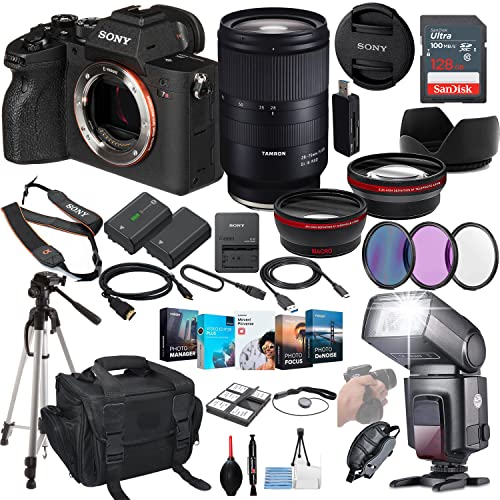 Sony a7R IVA Mirrorless Camera Bundle - ILCE7RM4A/B with Tamron 28-75mm Lens + Prime Accessory Package Including 128GB Memory, TTL Flash, Extra Battery, Software Package, Auxiliary Lenses & More