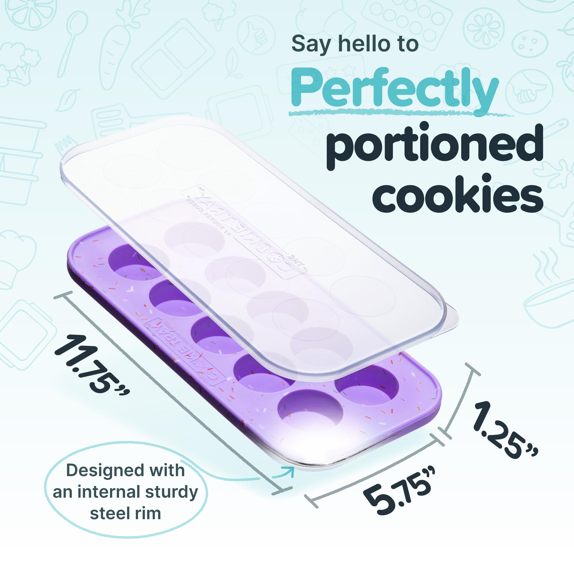 The Cookie Tray by Souper Cubes - Pack of two -Freeze and Store Perfect Cookie Dough rounds - Lavender with sprinkles color (Purple with sprinkles, pack of 2)