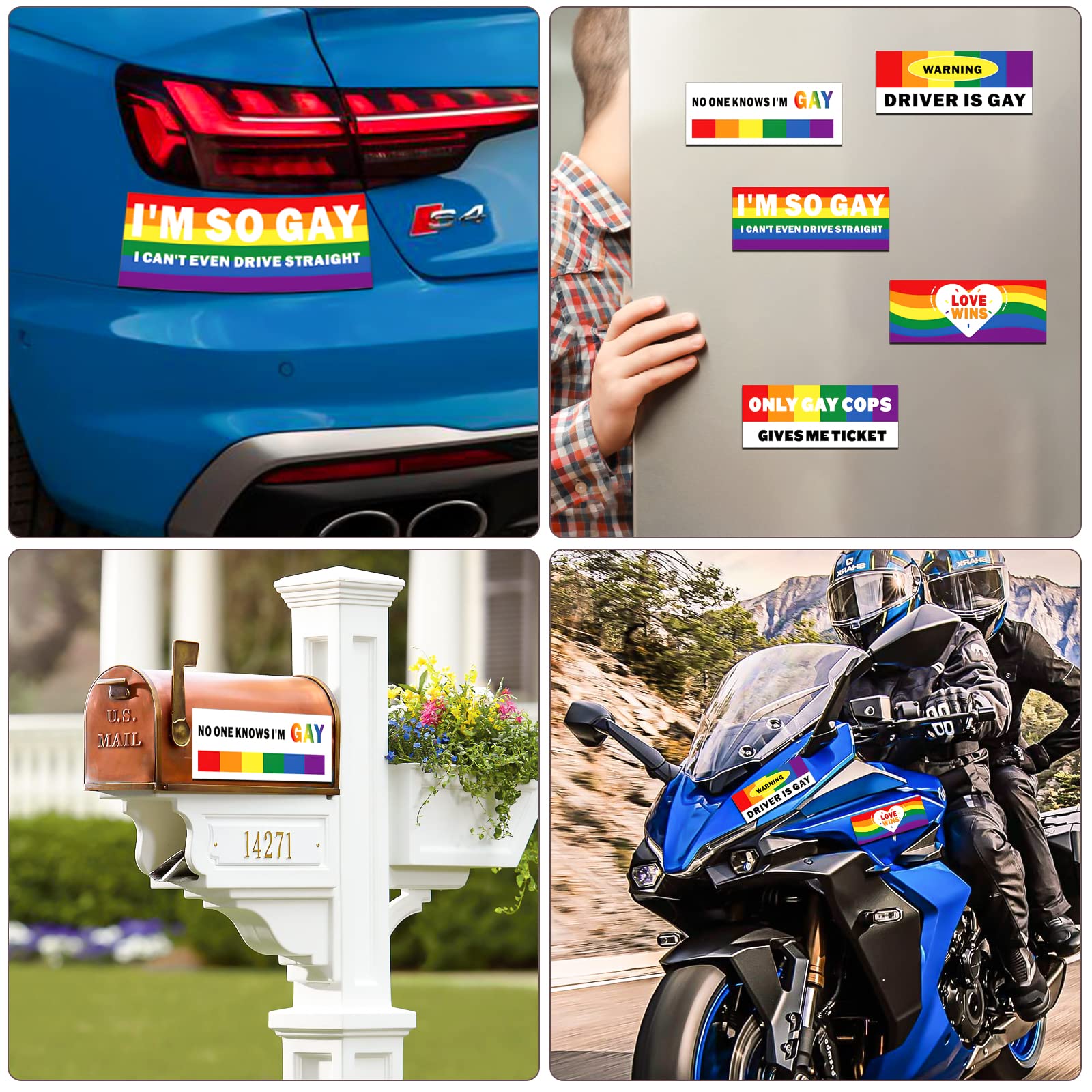 10 Pcs Magnetic Bumper Decals Funny Bumper Stickers Rainbow Car Decals Prank Car Stickers Gay Pride Magnets for Vehicles Truck Car Refrigerator