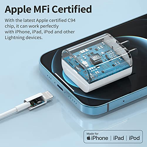 iPhone 12 13 Fast Charger,Fast iPhone Charger [Apple MFi Certified]Lightning Cable 20W Type C Charger USB C Fasting Charging Plug Adapter Compatible with iPhone13/13 Pro Max/12/12 Pro/11/XS/XR/X,iPad