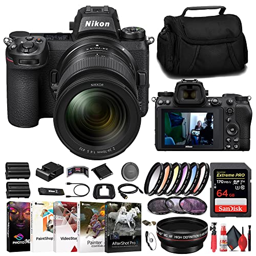 Nikon Z7 II Mirrorless Camera with 24-70mm f/4 Lens (1656) + 64GB Memory Card + Filter Kit + Wide Angle Lens + Color Filter Kit + Bag + EN-EL15c Battery + Charger + Card Reader + More (Renewed)