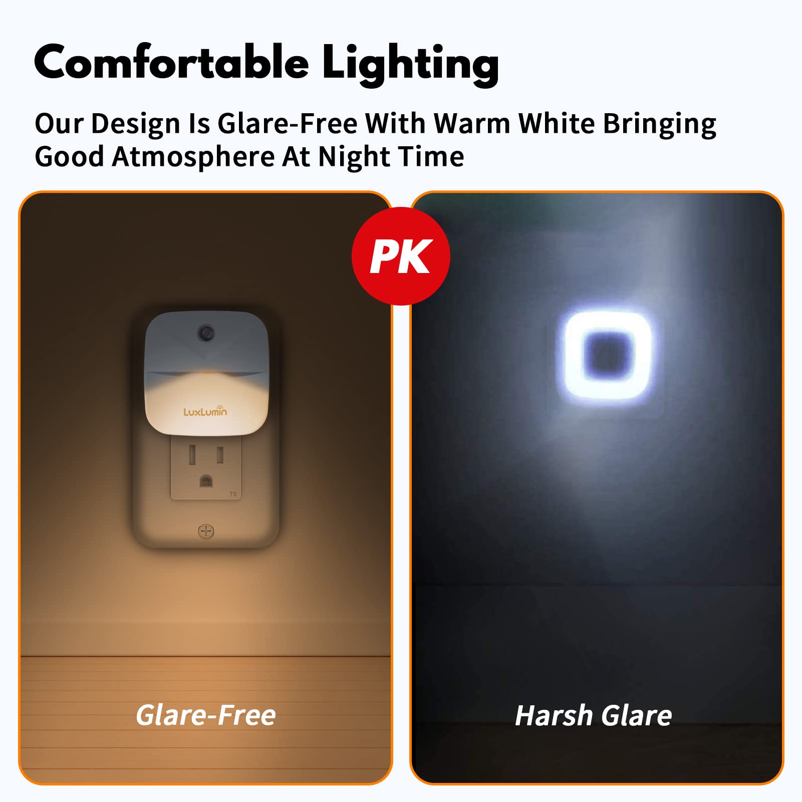 LuxLumin LED Night Light, Night Lights Plug into Wall with Dusk-to-Dawn Sensor, Automatically Turn on and Off,Night Light for Kids,Bedroom,Bathroom,Stairs,Warm White, 6 Packs