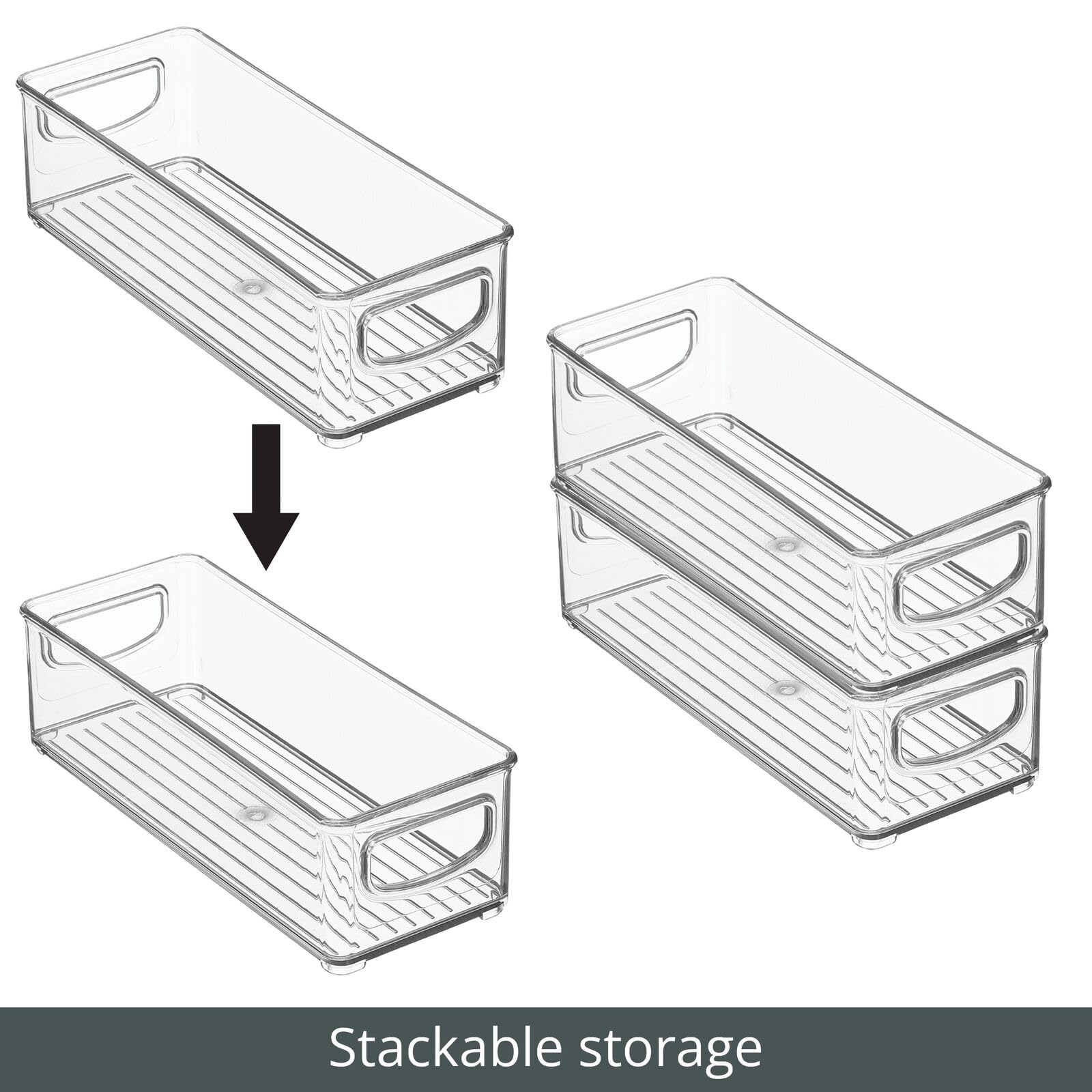 mDesign Plastic Stackable Small Organizing Bin Kitchen Pantry Cabinet, Refrigerator, Freezer Food Organization Storage Bins with Handles, Drawer Container Organizer for Yogurt, Pouches, 4 Pack - Clear