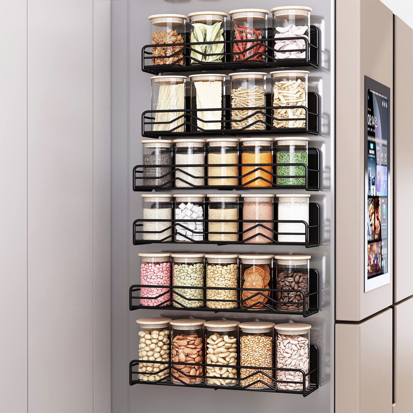KAFAHOM Magnetic Spice Rack, 6 Pack Strong Magnetic Shelf for Refrigerator,Fridge Magnet Organizer, Fridge Spice Storage, Magnetic Basket, Kitchen Storage Rack for Seasoning Bottles