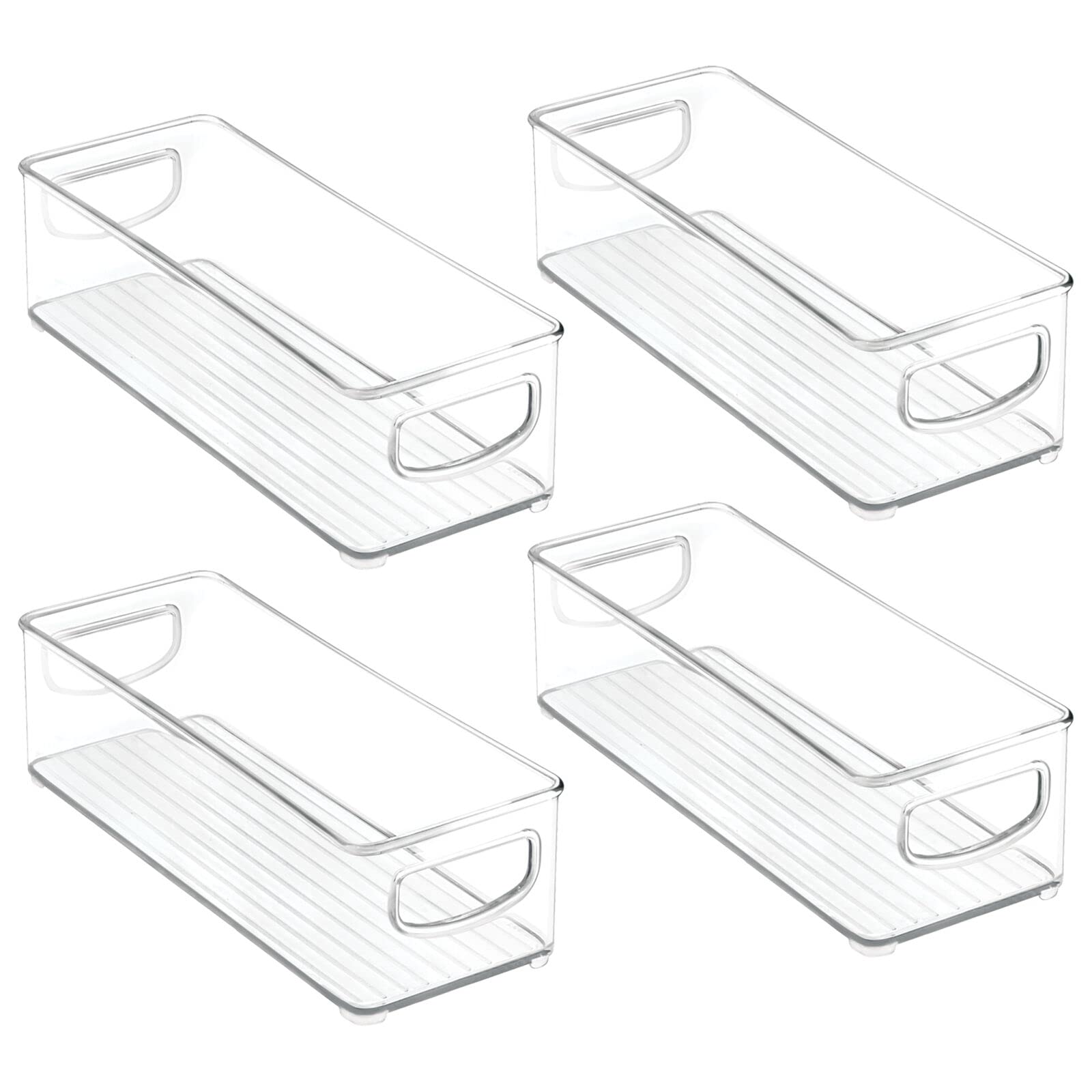 mDesign Plastic Stackable Small Organizing Bin Kitchen Pantry Cabinet, Refrigerator, Freezer Food Organization Storage Bins with Handles, Drawer Container Organizer for Yogurt, Pouches, 4 Pack - Clear