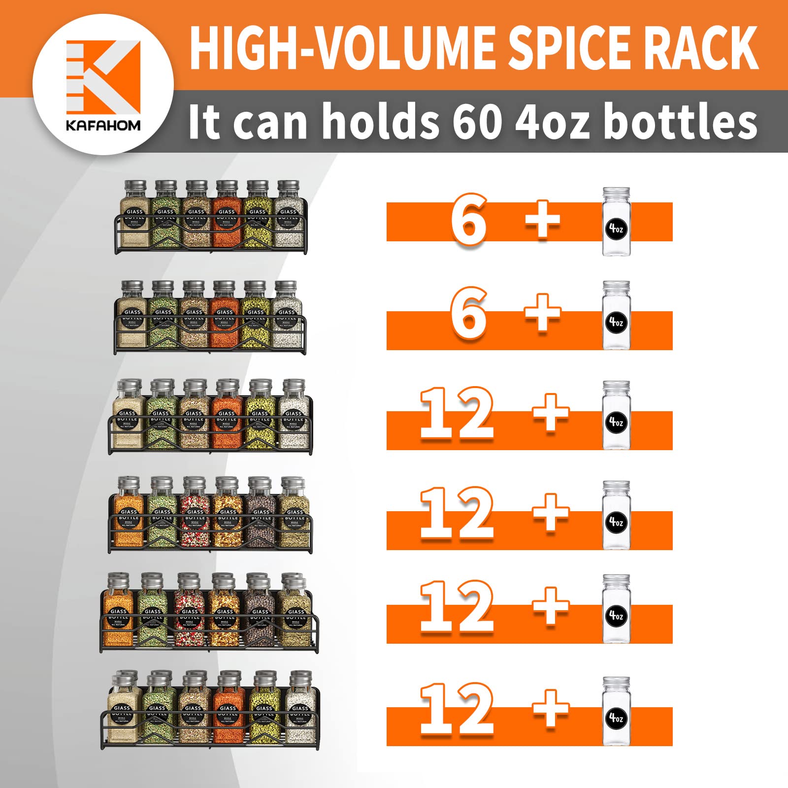 KAFAHOM Magnetic Spice Rack, 6 Pack Strong Magnetic Shelf for Refrigerator,Fridge Magnet Organizer, Fridge Spice Storage, Magnetic Basket, Kitchen Storage Rack for Seasoning Bottles