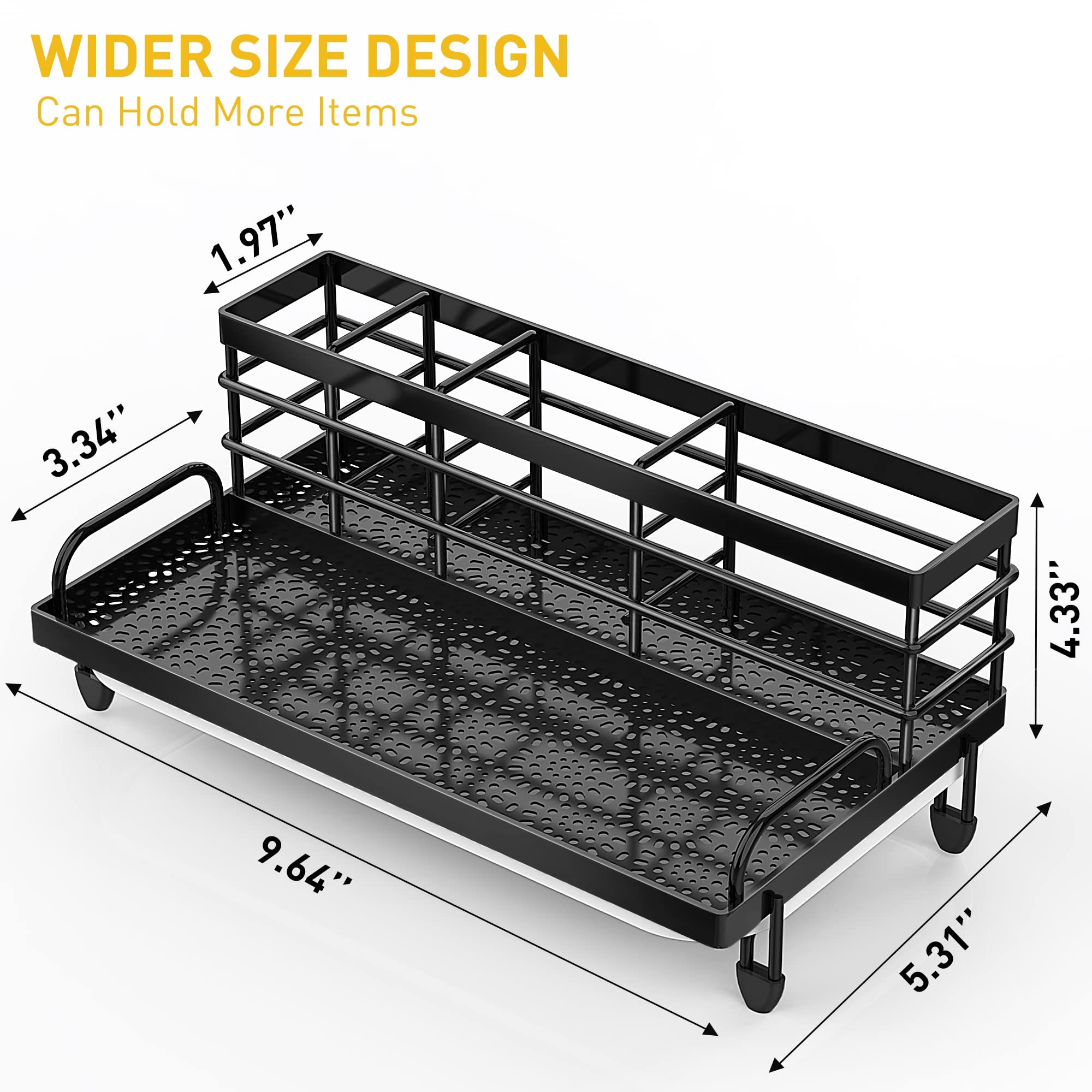 Cisily Sponge Holder Kitchen Sink Caddy Organizer, Rustproof Sponge Holder for Kitchen Sink, Non-Slip Soap Dish Dispenser Brush Holder Storage, Home & Kitchen Essentials Accessories(Matte Black)