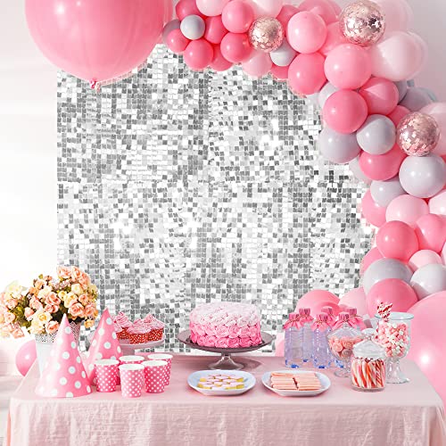 Ayfjovs 36 PCS Silver Shimmer Wall Backdrop Panels, Square Sequin Wall Backdrop Shimmer Photo Backdrops for Birthday Decoration, Graduation, Wedding, Anniversary Party Supplies